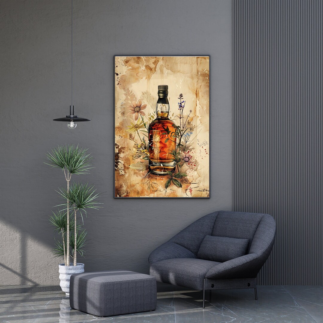 Whiskey Wall Art Cocktail Poster Print Alcohol Framed Canvas Aesthetic ...