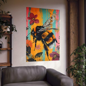 Botanical Pop Art Style Bee Wall Art Gardener Poster Print Framed ...