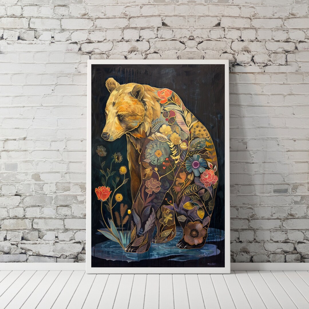 Botanical Bear Wall Art Outdoor Poster Print Nature Framed Canvas ...