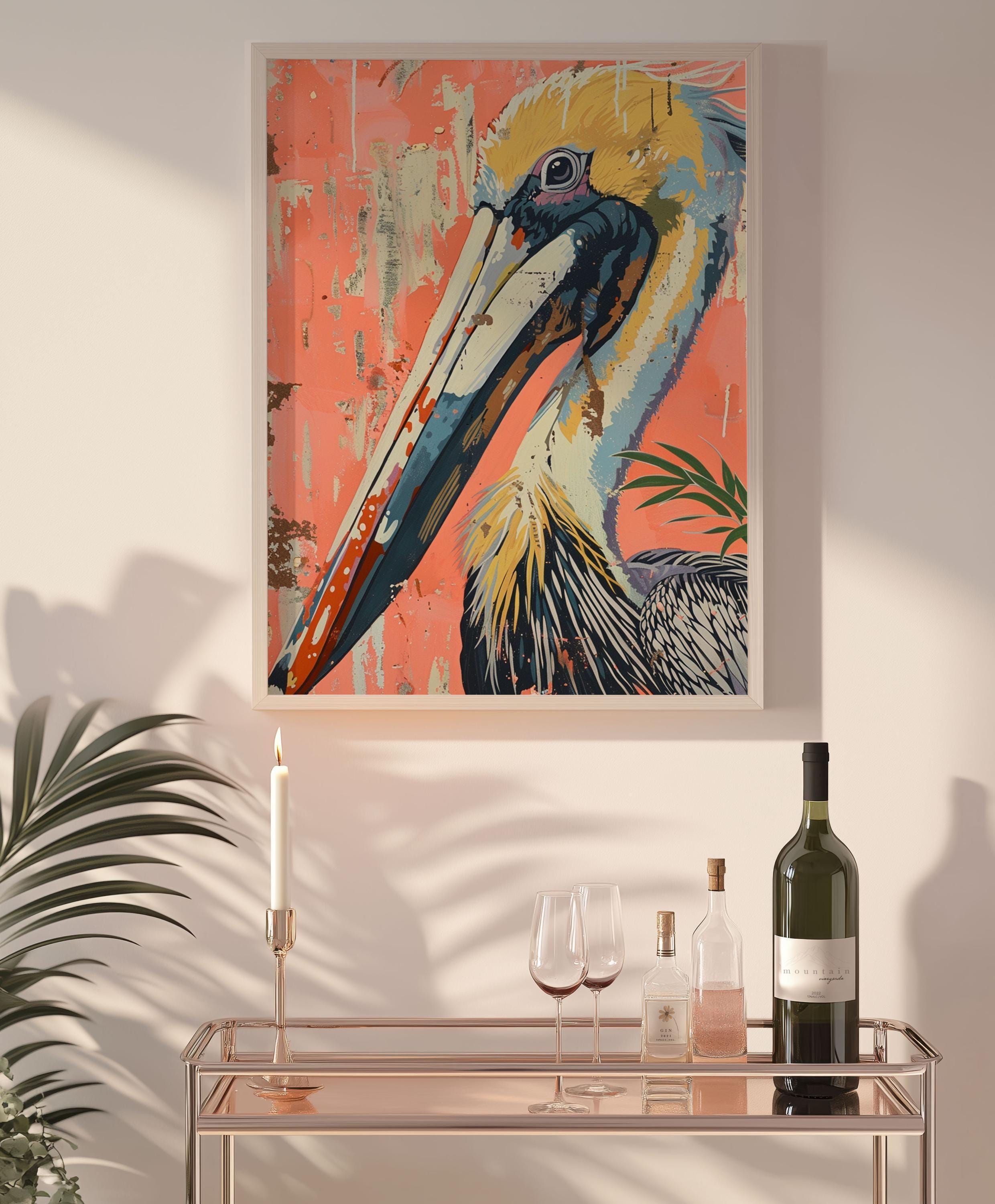 Coastal Pelican Wall Art Print, Beach Botanical Design (multiple Sizes ...