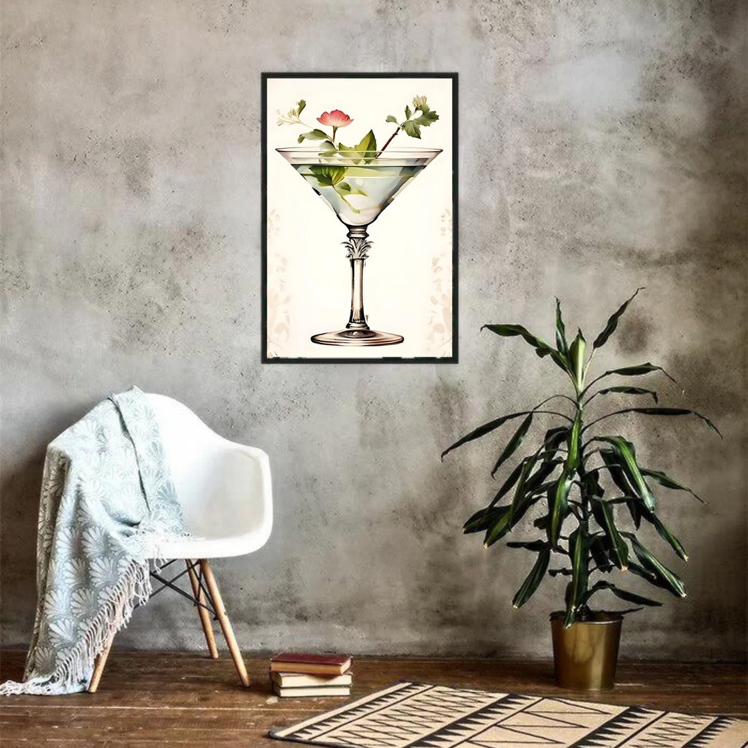 Martini Wall Art Cocktail Poster Print Alcohol Framed Canvas Aesthetic ...