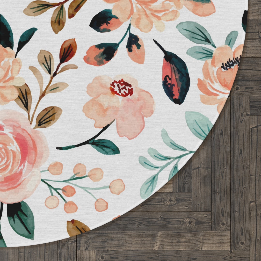 Flower Rug, Floral Round Rug, Boho Pastel Aesthetic Circle Rug, Plant ...