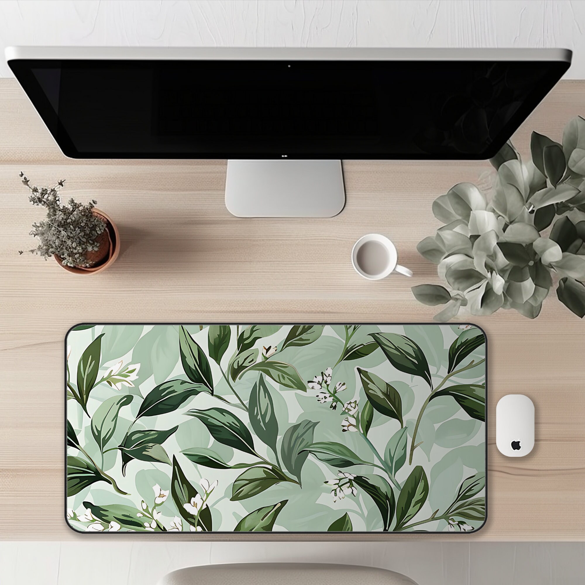 Green Botanical Desk Mat Flower Desk Pad Botanical Aesthetic Office ...