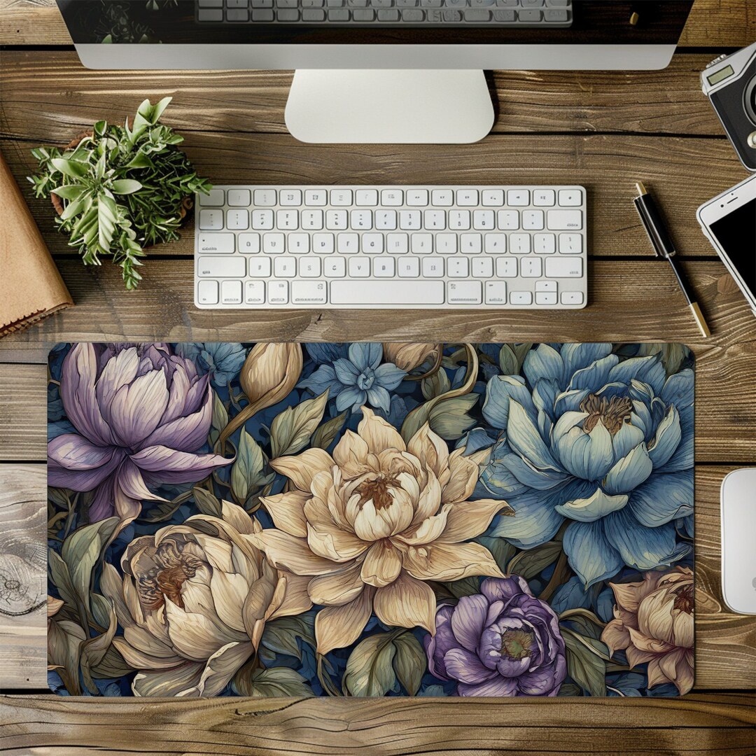 Moody Lofi Floral Desk Mat Flower Desk Pad Botanical Aesthetic Office ...