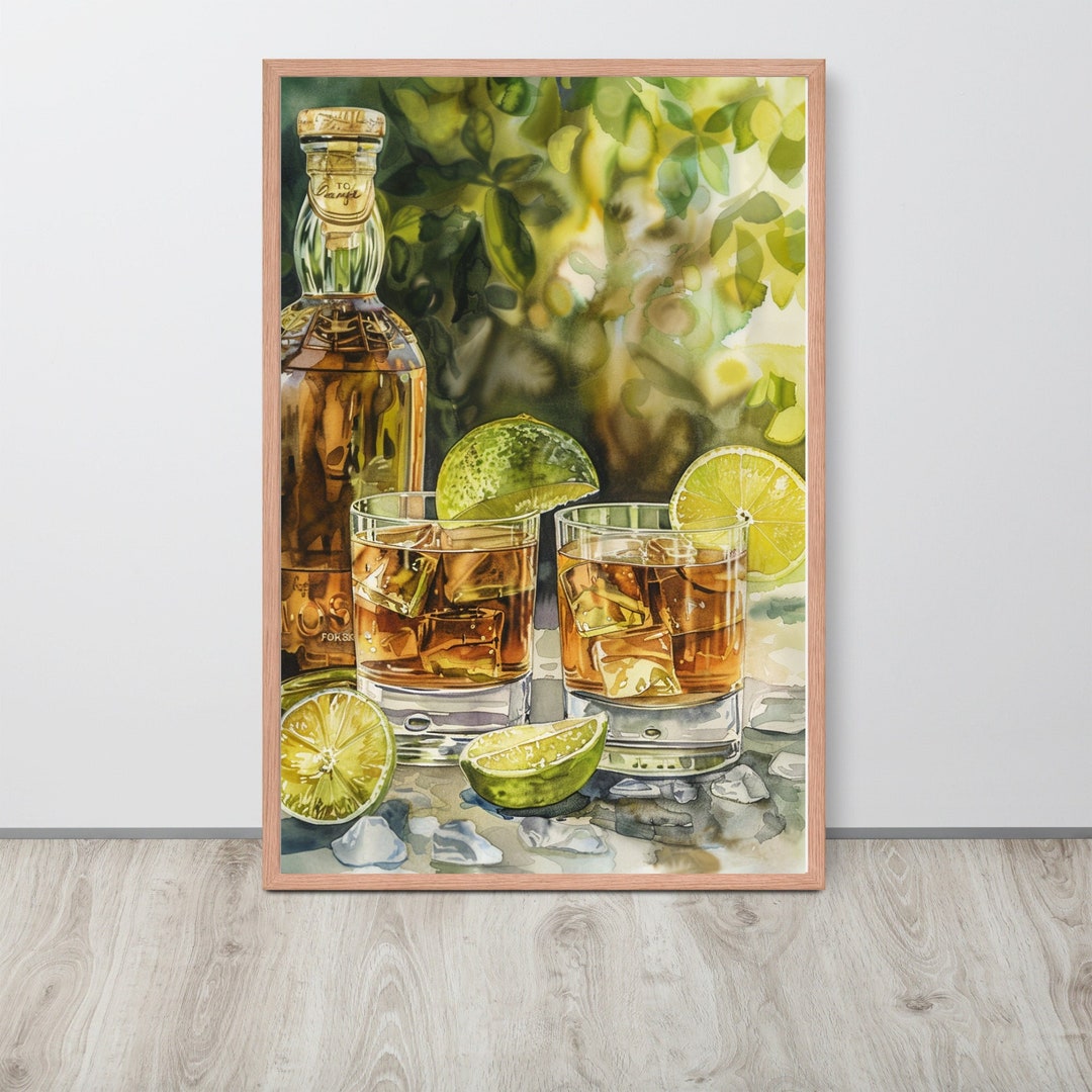Botanical Tequila Wall Art Cocktail Poster Print Alcohol Framed Canvas ...
