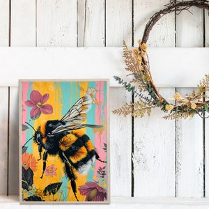 Botanical Pop Art Style Bee Wall Art Gardener Poster Print Framed ...