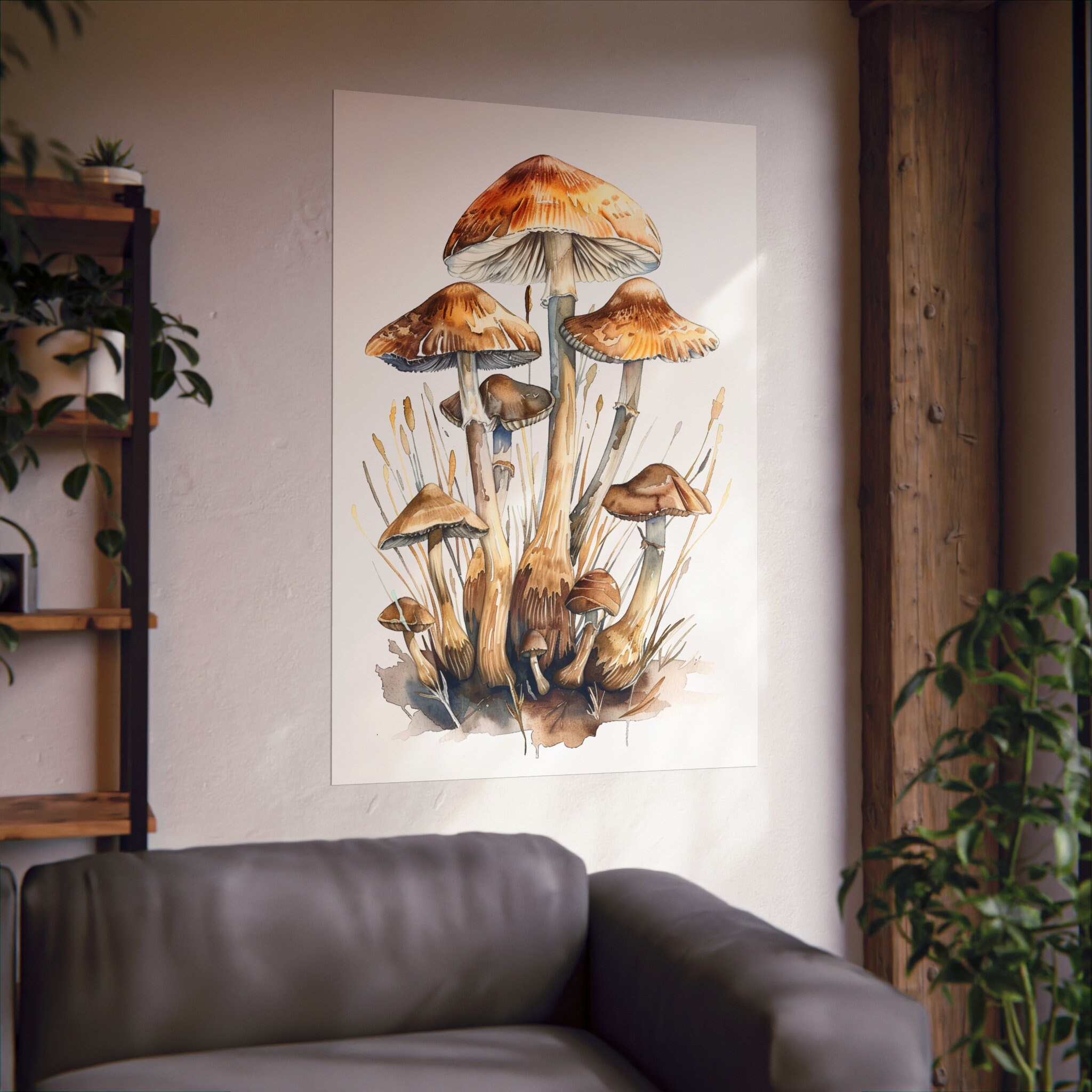 Mushroom Wall Art Framed Canvas Boho Poster Mycelium Decor Psychedelic ...