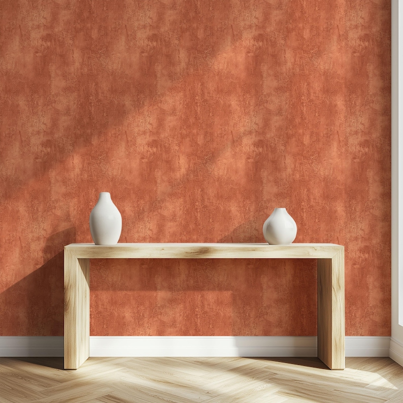 Terracotta Limewash Look Wallpaper - Orange Rustic Accent Wall Mural - Etsy