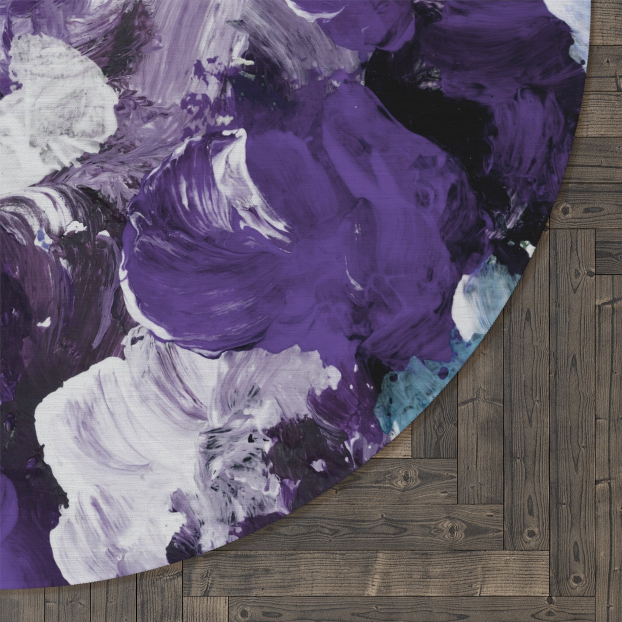 Purple Floral Round Rug, Watercolor Circle Rug, Plant Area Rug for ...