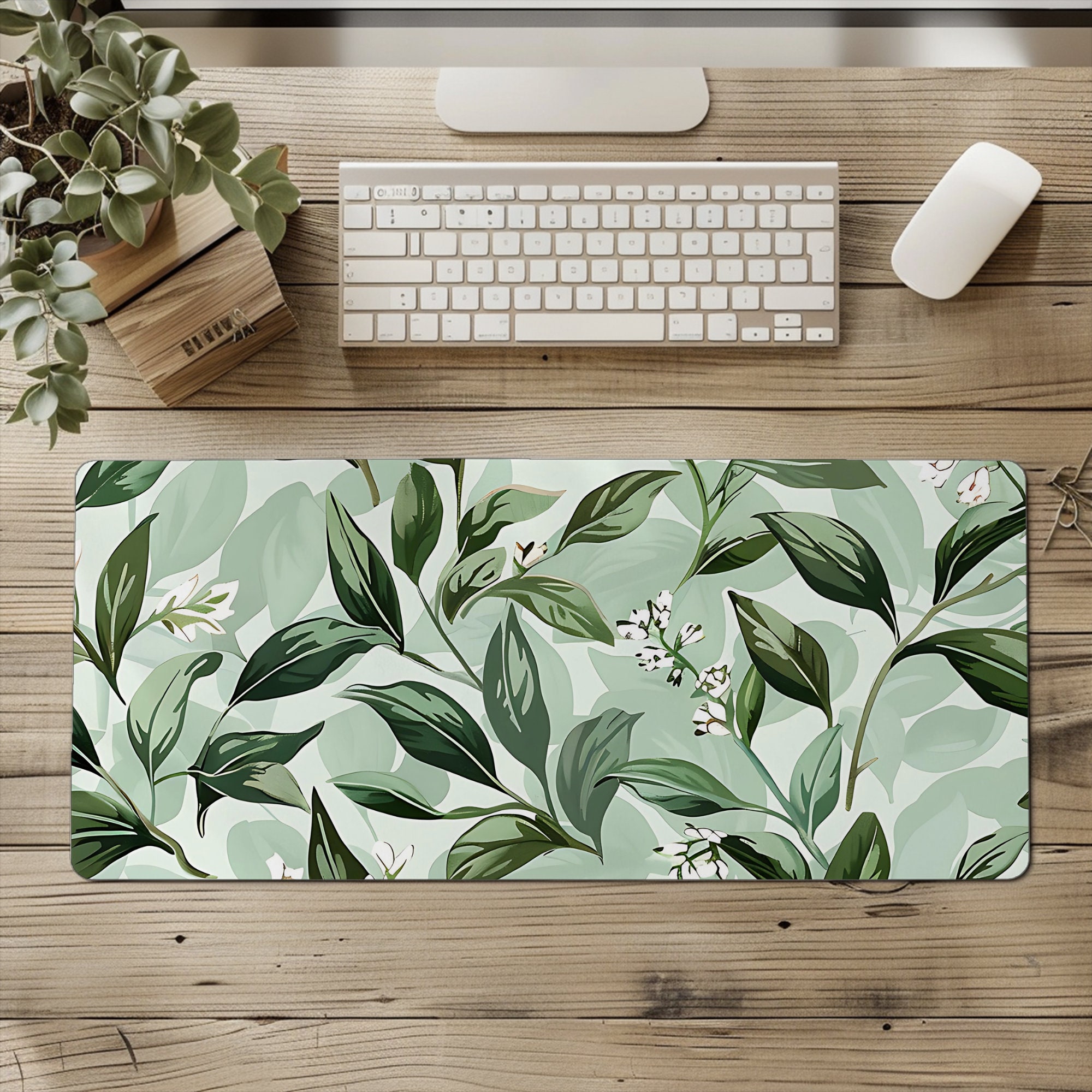 Green Botanical Desk Mat Flower Desk Pad Botanical Aesthetic Office ...
