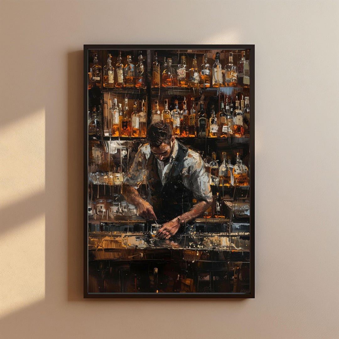 Speakeasy Bartender Artwork - Whiskey Bourbon Room Painting - Vintage ...