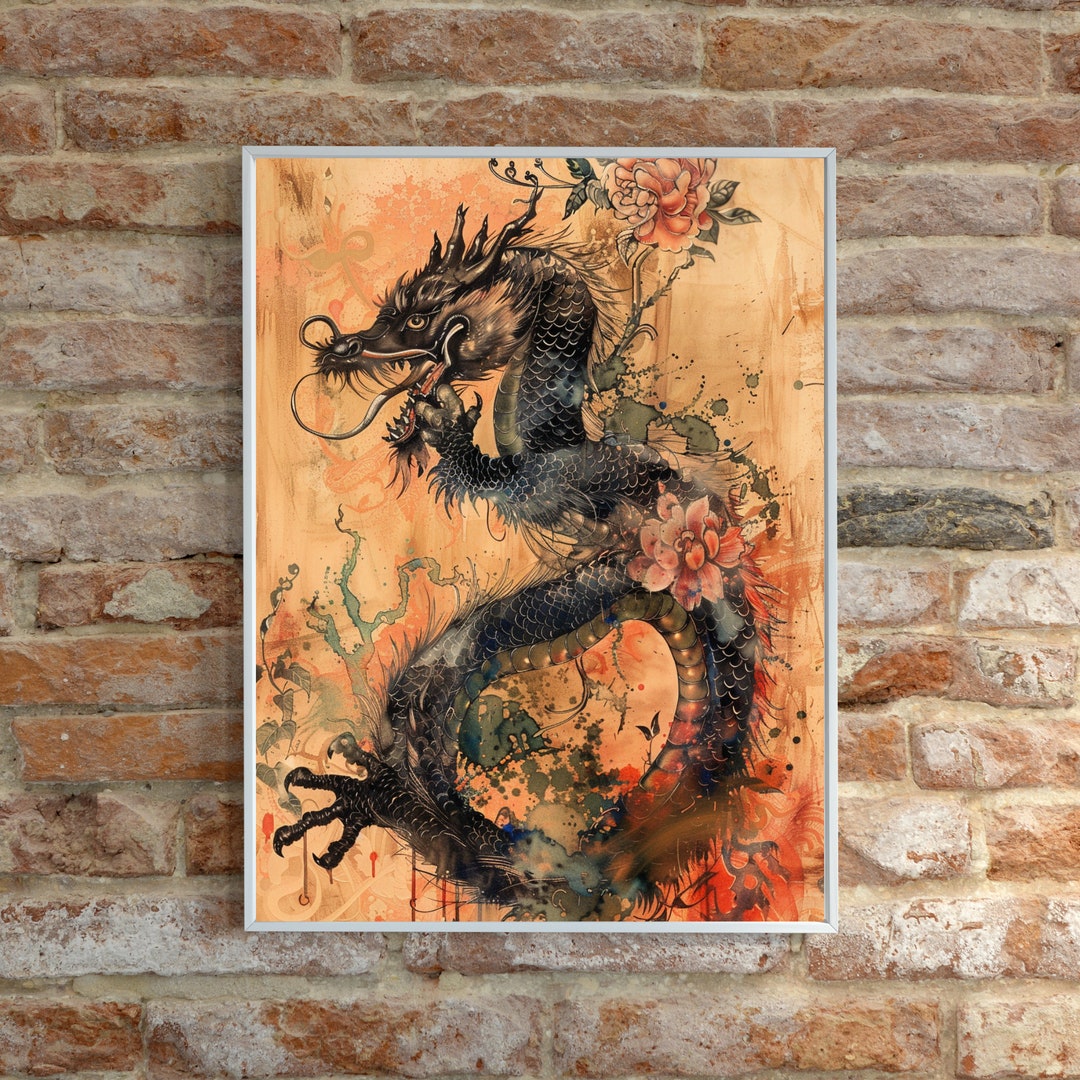 Botanical Dragon Wall Art Fantasy Poster Print Japanese Anime Framed ...
