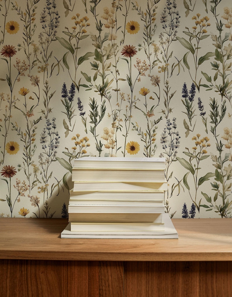 Neutral Botanical Wildflower Wallpaper - Floral Farmhouse Accent Wall ...