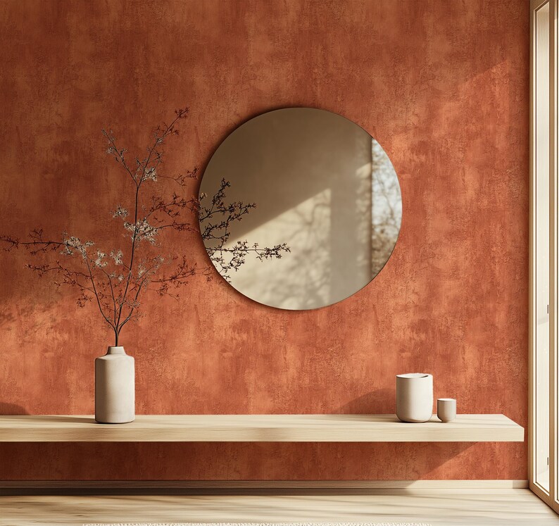Terracotta Limewash Look Wallpaper - Orange Rustic Accent Wall Mural - Etsy
