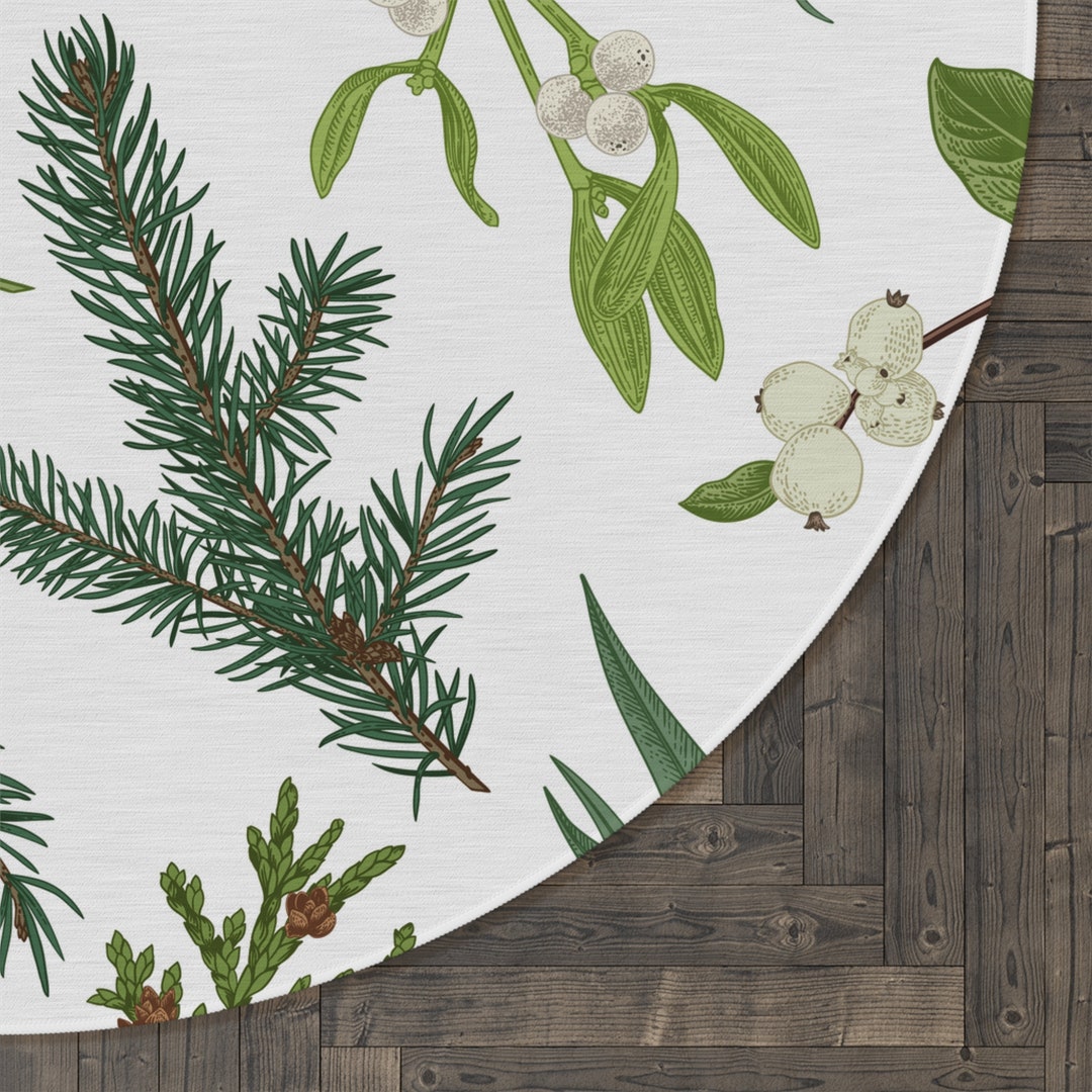 Flower Area Rug, Floral Circle Rug, Modern Botanical Rug, Round Natural ...