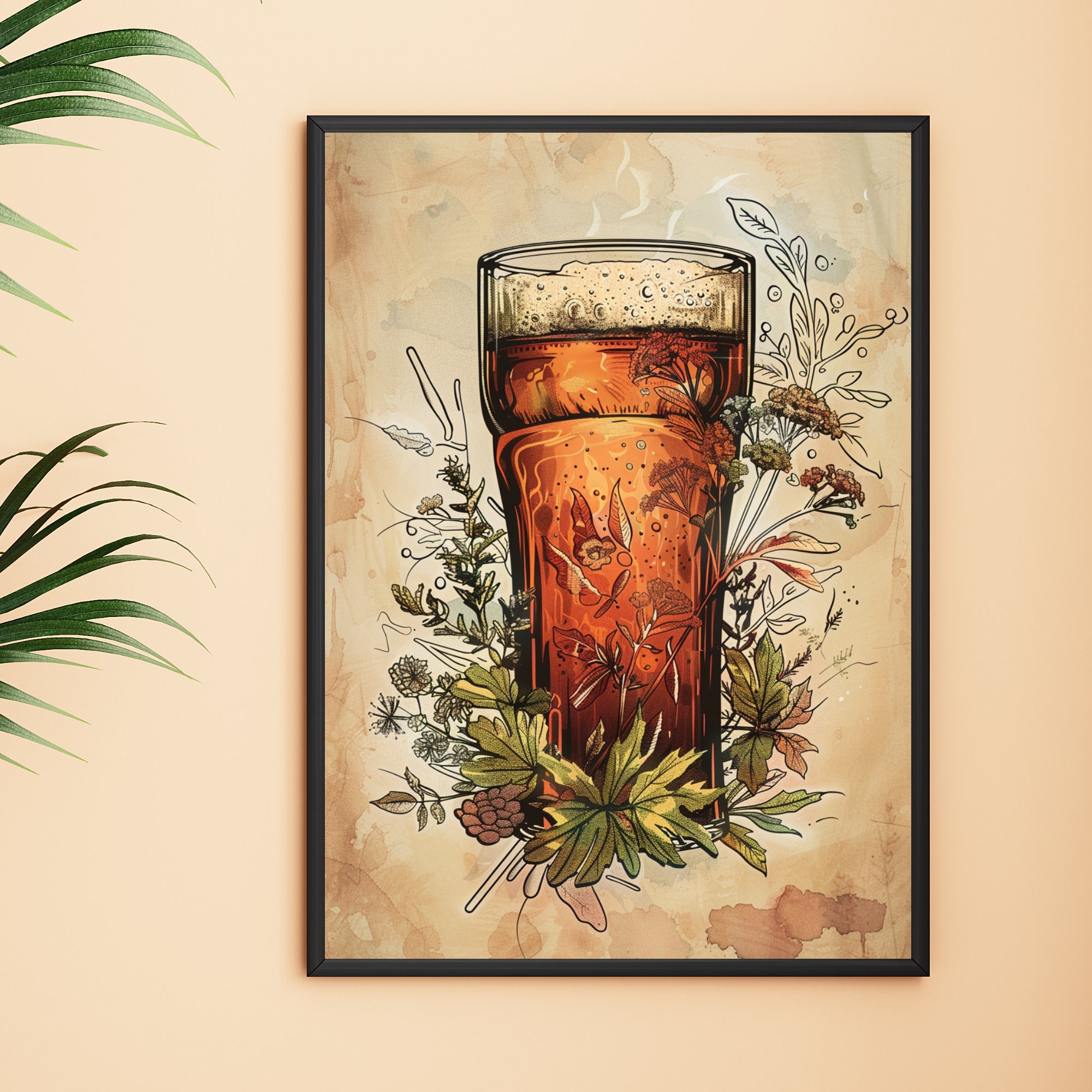 Beer Wall Art Bar Cart Decor Speakeasy Poster Masculine Mancave Artwork ...