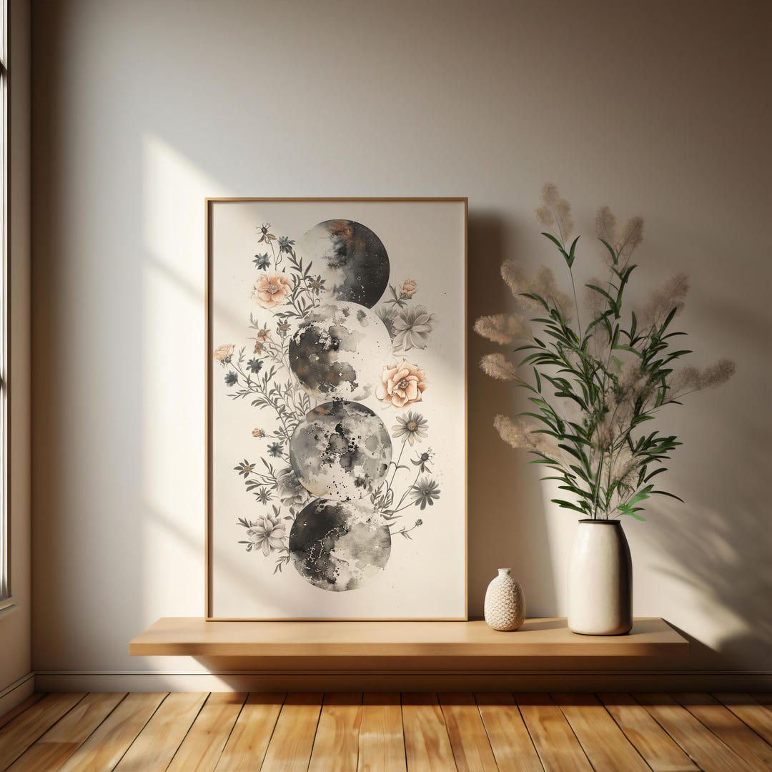 Whimsigoth Moon Phases Wall Art - Witchy Botanical Lunar Poster ...