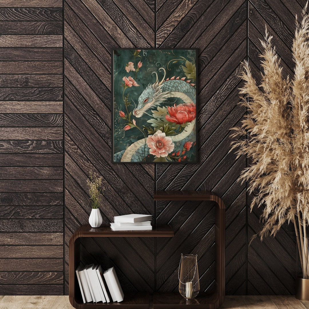 Botanical Dragon Wall Art Japanese Anime Wall Art Japan Aesthetic Home ...