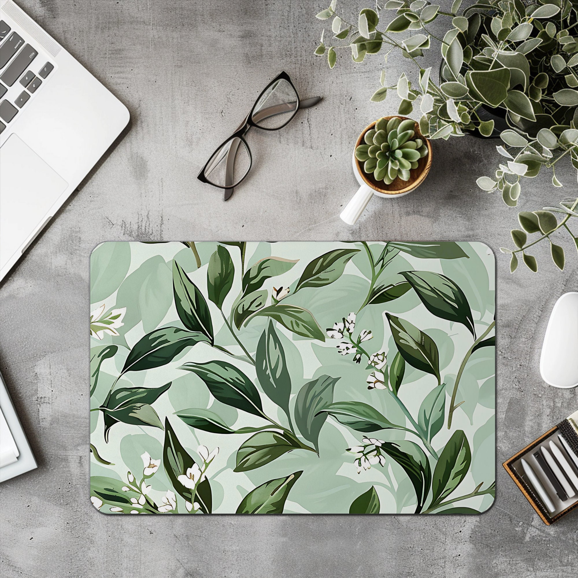 Green Botanical Desk Mat Flower Desk Pad Botanical Aesthetic Office ...