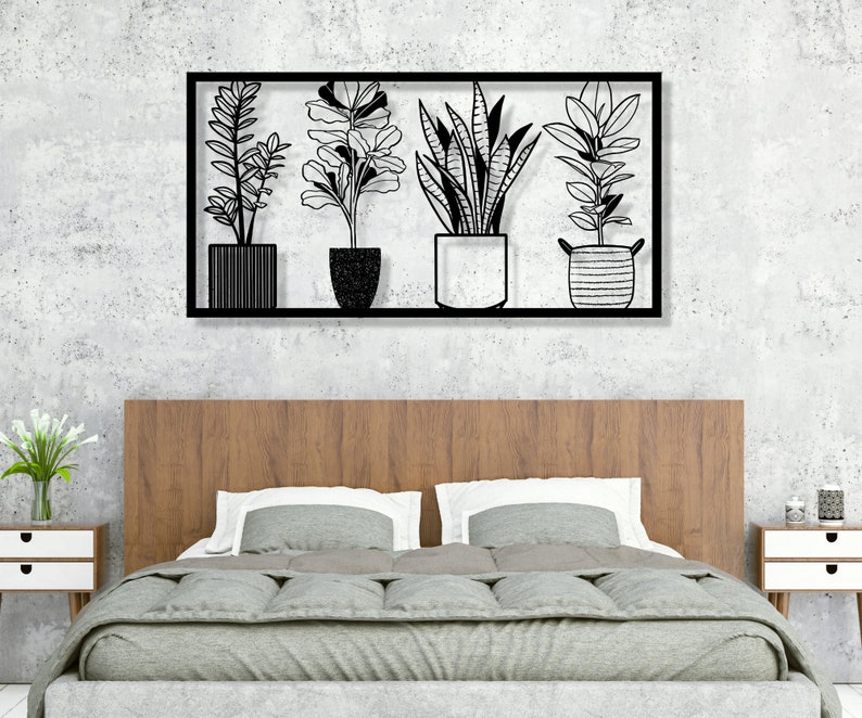 Plants Metal Wall Art, Metal Spring Flower Wall Decor, Boho Steel Wall ...