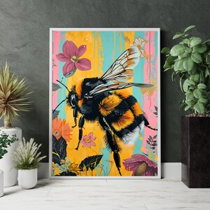Botanical Pop Art Style Bee Wall Art Gardener Poster Print Framed ...