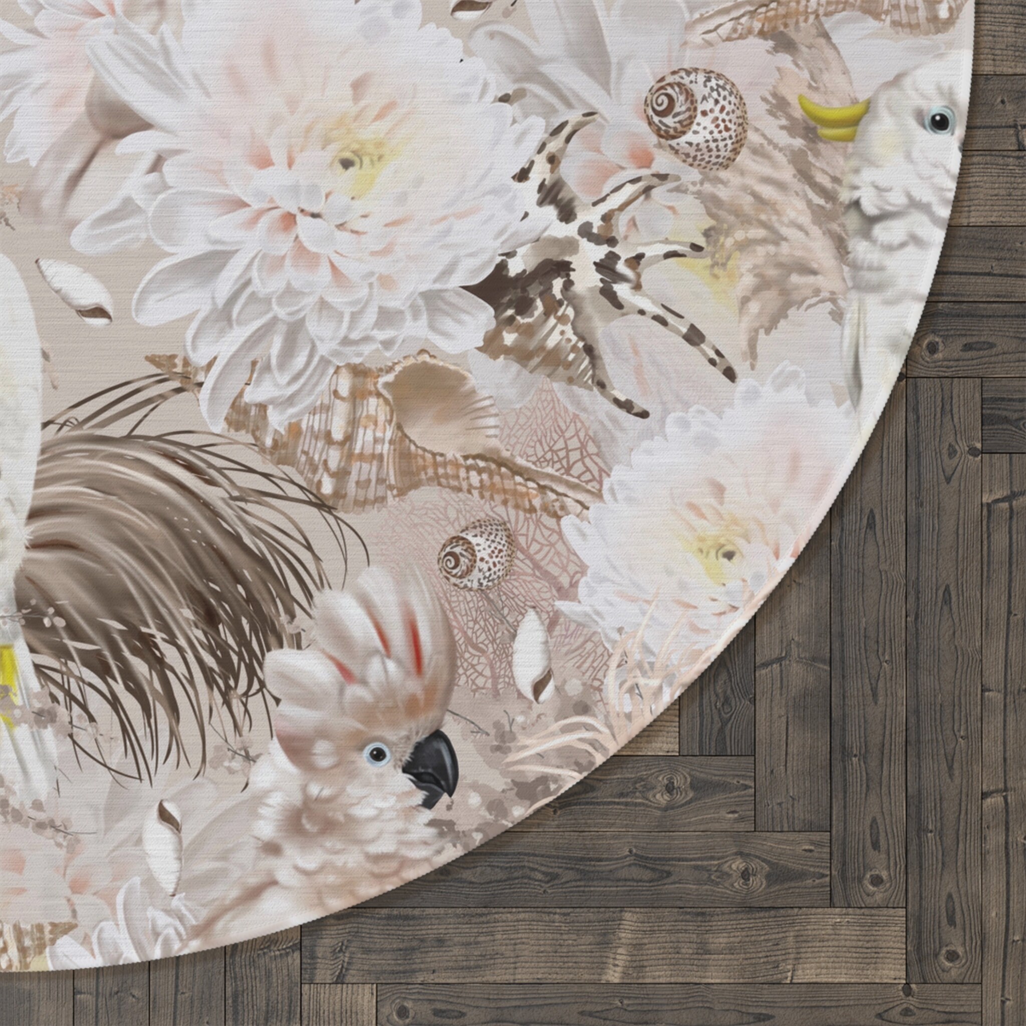 Beige Modern Area Rug, Round Nature Rug, Bird Decoration, Boho Natural ...