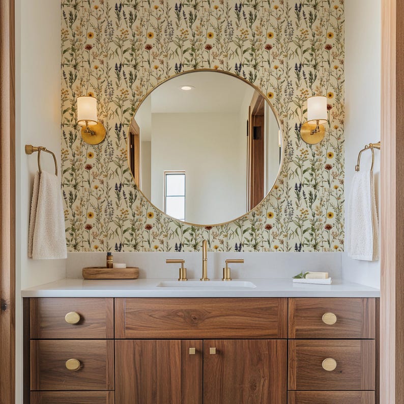 Neutral Botanical Wildflower Wallpaper - Floral Farmhouse Accent Wall ...