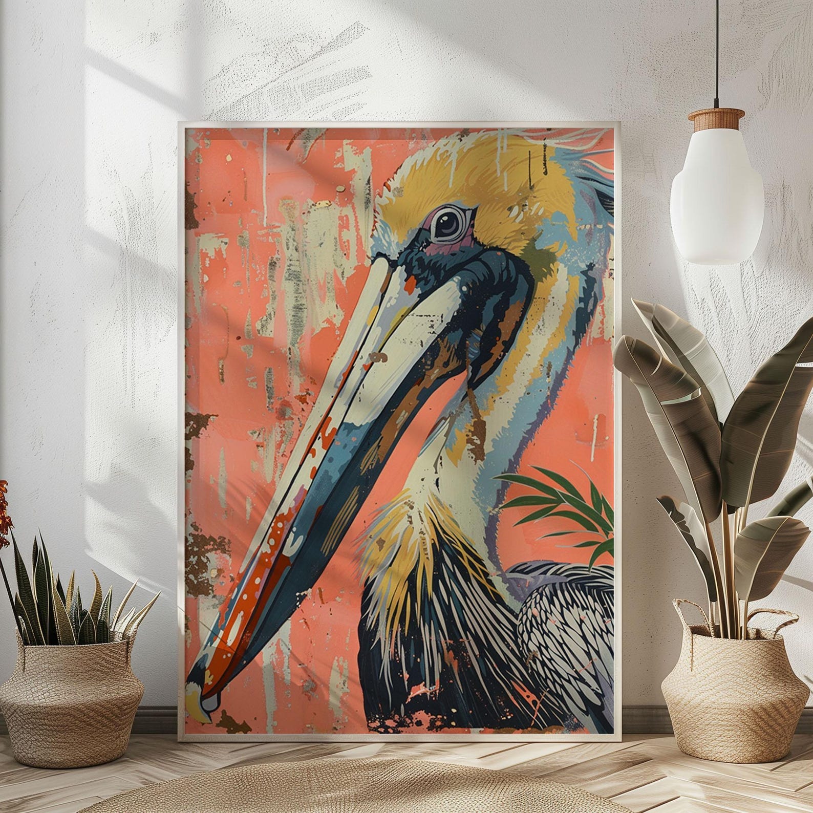 Coastal Pelican Wall Art Print, Beach Botanical Design (multiple Sizes ...