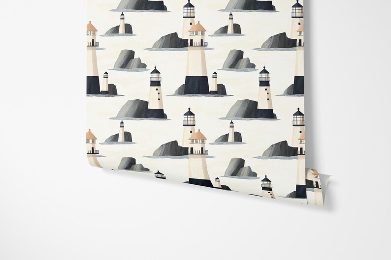 Vintage Coastal Lighthouse Wallpaper - Nautical Beach House Accent Wall ...