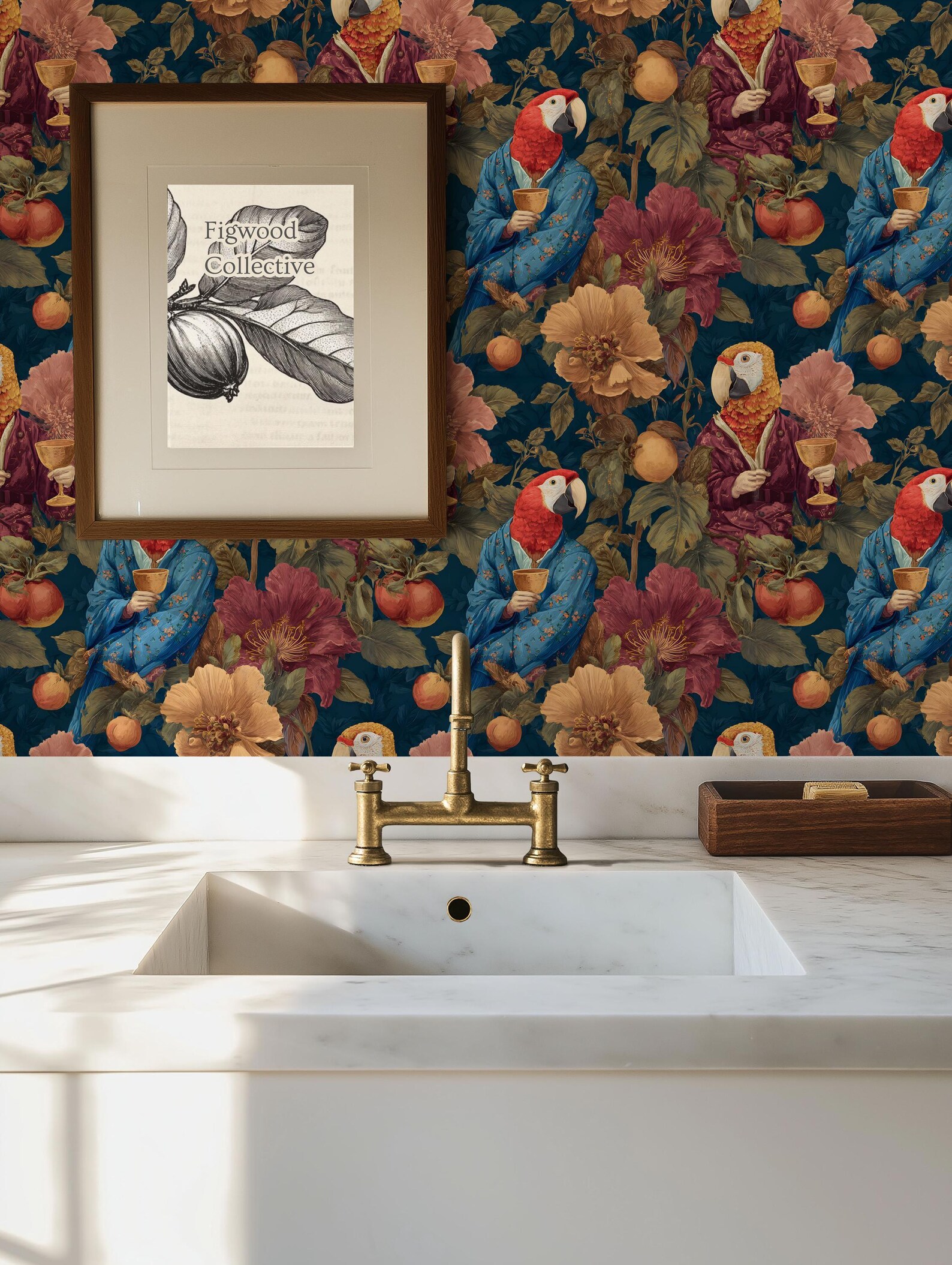Funny Drinking Parrot Wallpaper: Funky Bathroom Accent Wall Mural - Etsy