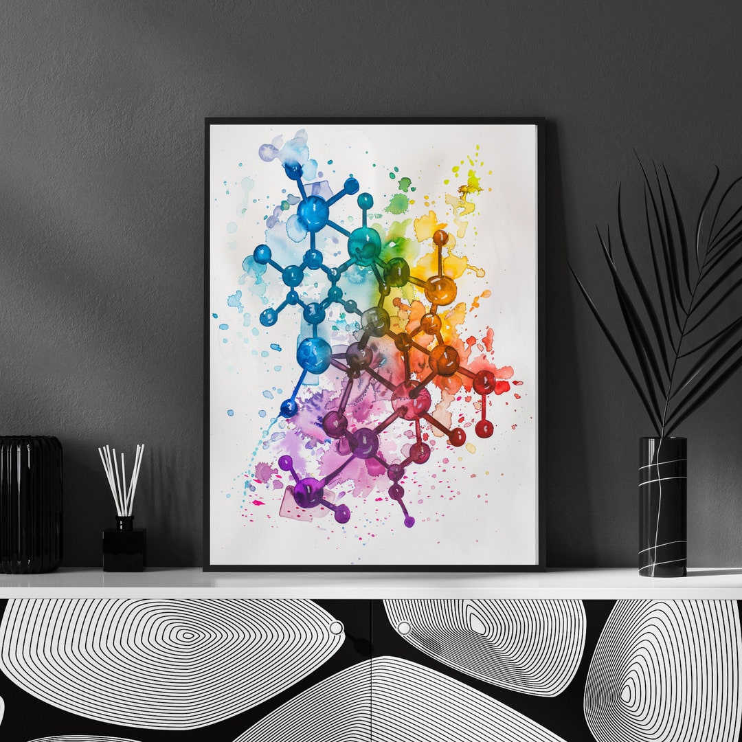 Dopamine Wall Art Neuroscience Artwork Happy Chemicals Decor Colorful ...