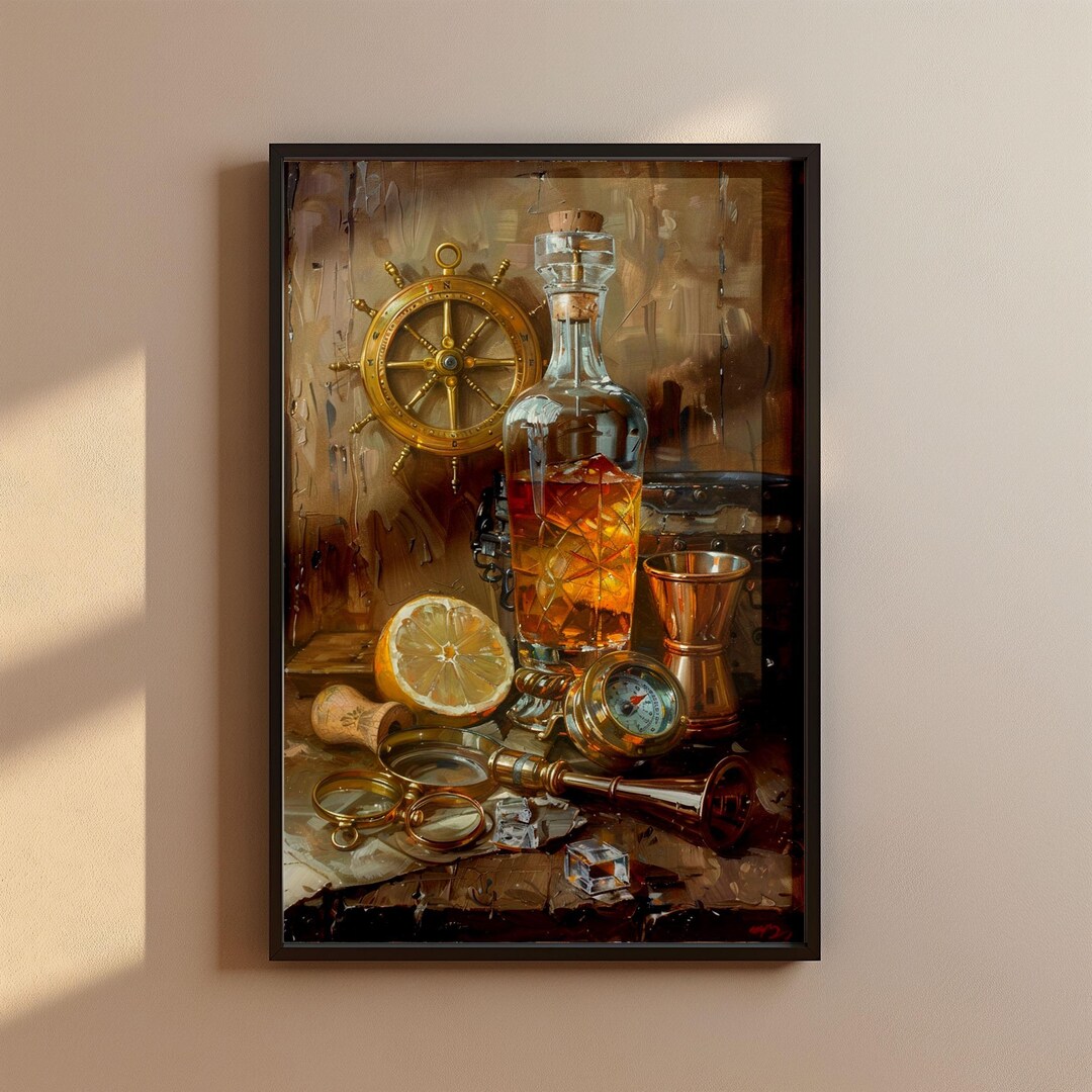 Nautical Rum Still Life Art: Vintage Coastal Bar Decor - Etsy