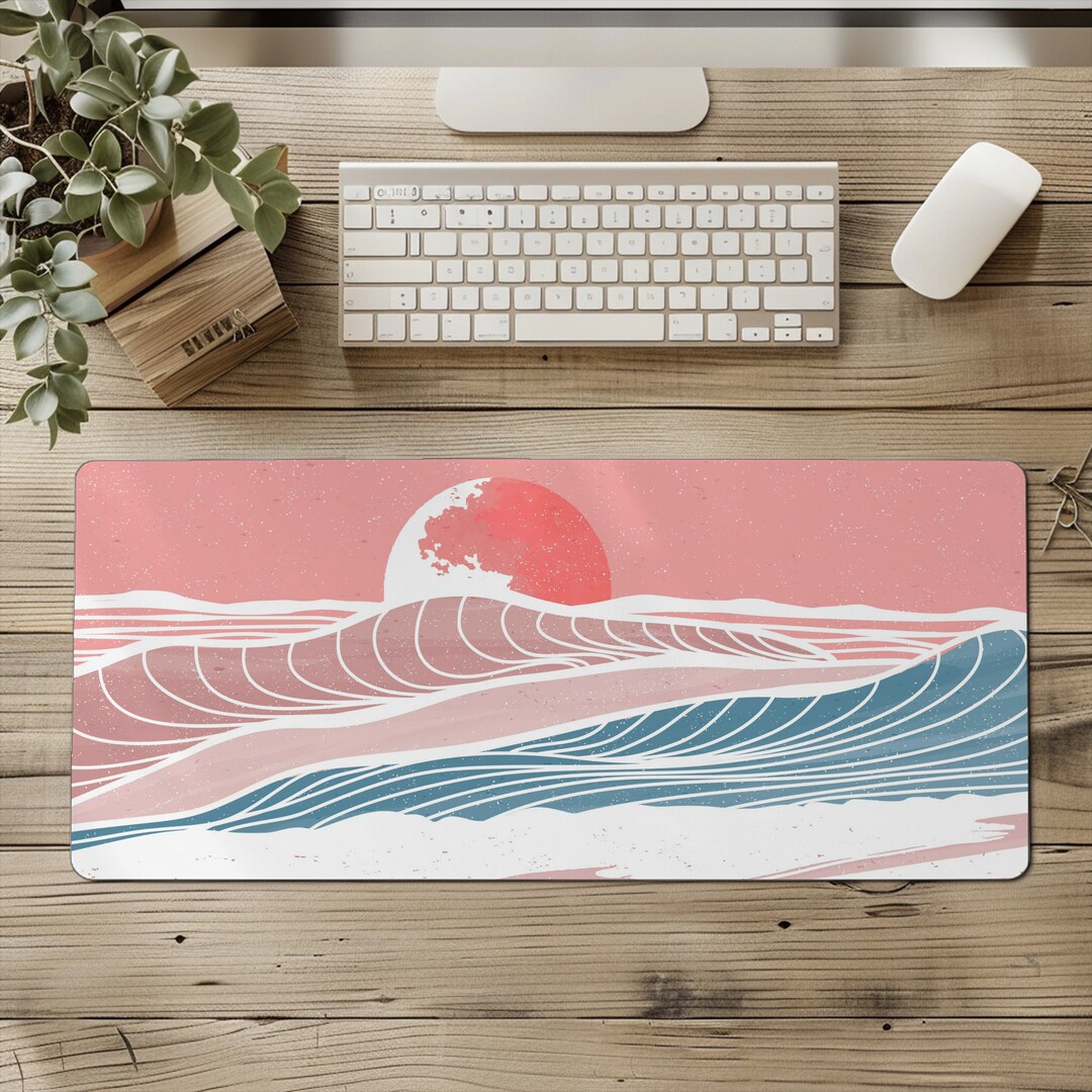 Pink Coastal Sunset Desk Mat Kawaii Aesthetic Desk Pad Japanese Office ...