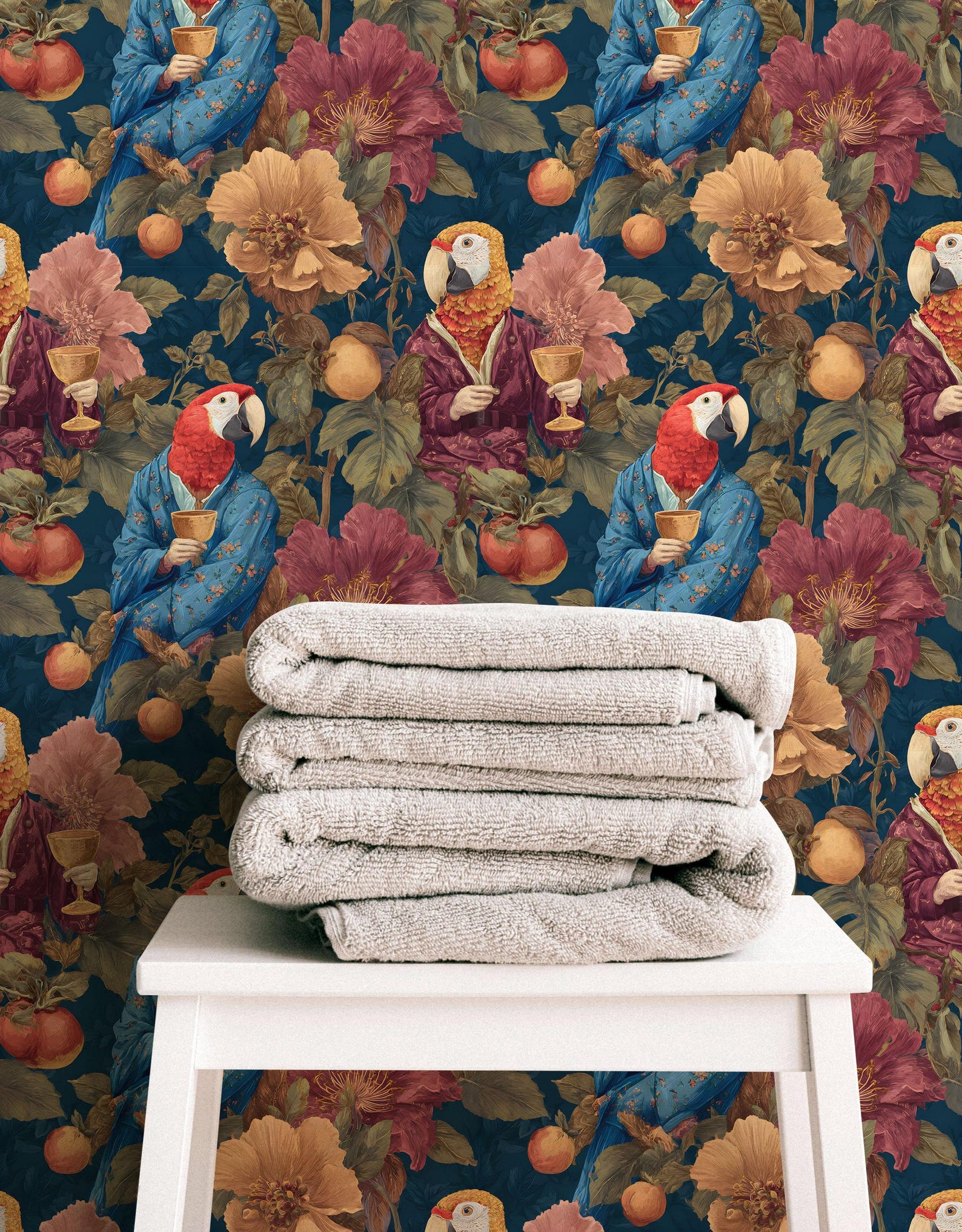 Funny Drinking Parrot Wallpaper: Funky Bathroom Accent Wall Mural - Etsy