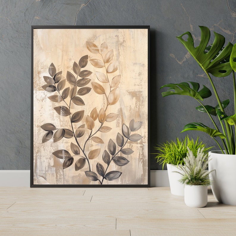 Beige Botanical Wall Art Muted Tones Home Decor Floral Artwork Neutral ...