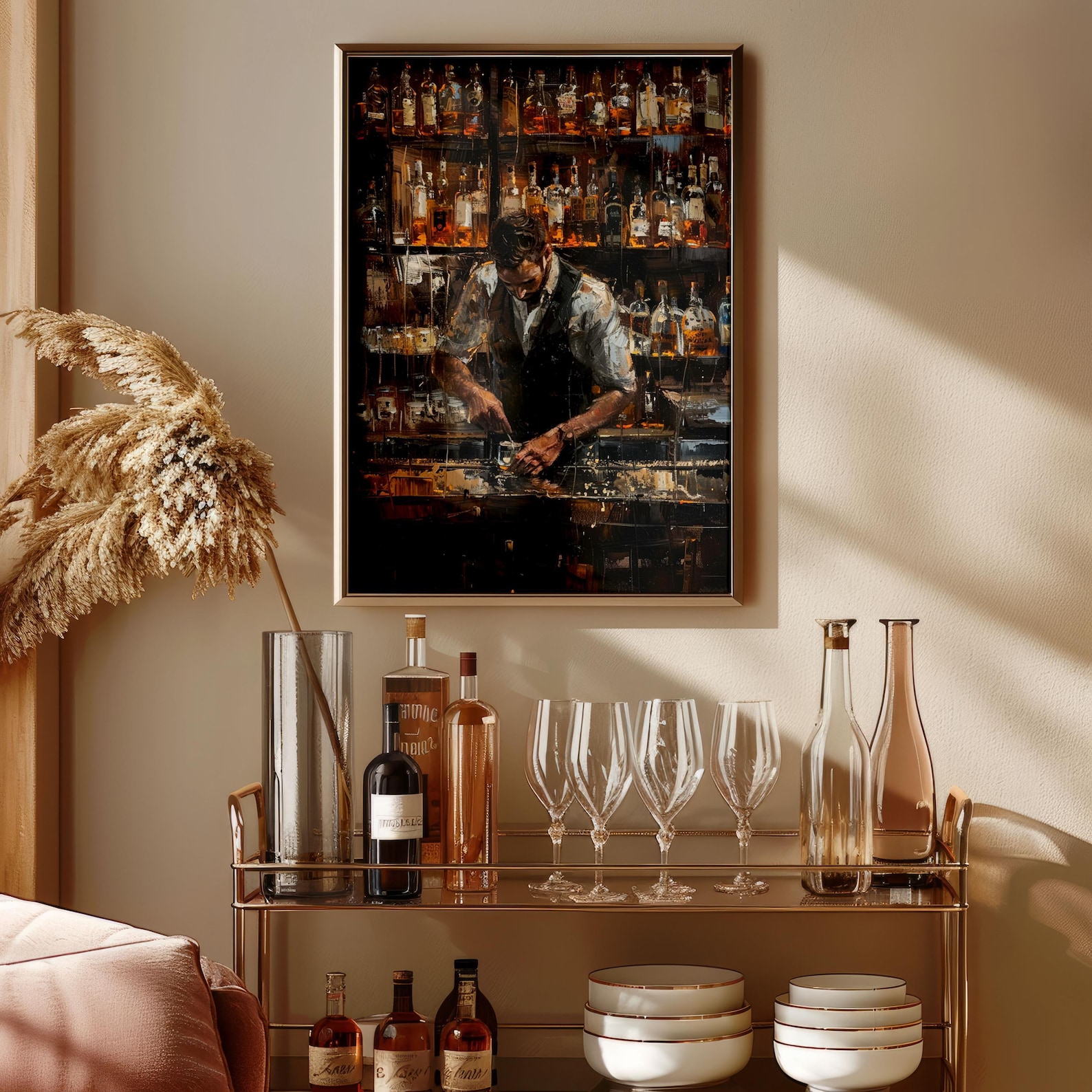 Speakeasy Bartender Artwork - Whiskey Bourbon Room Painting - Vintage ...