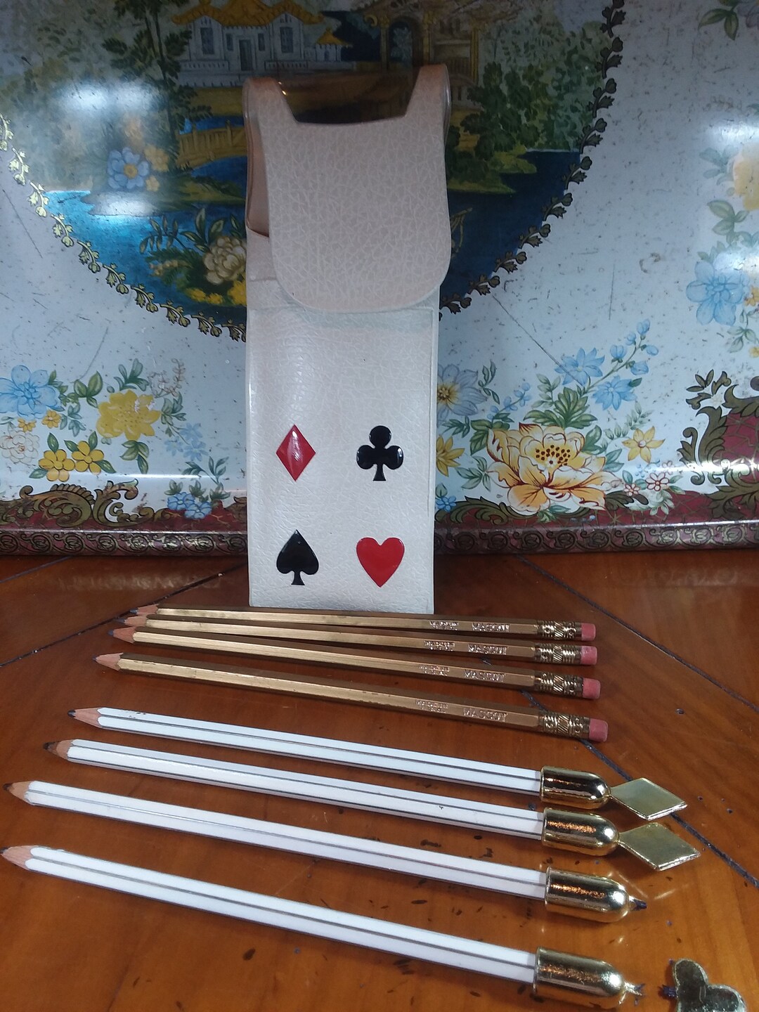 Vintage Playing Card Themed Pencil Case With Pencils Bridge Game ...