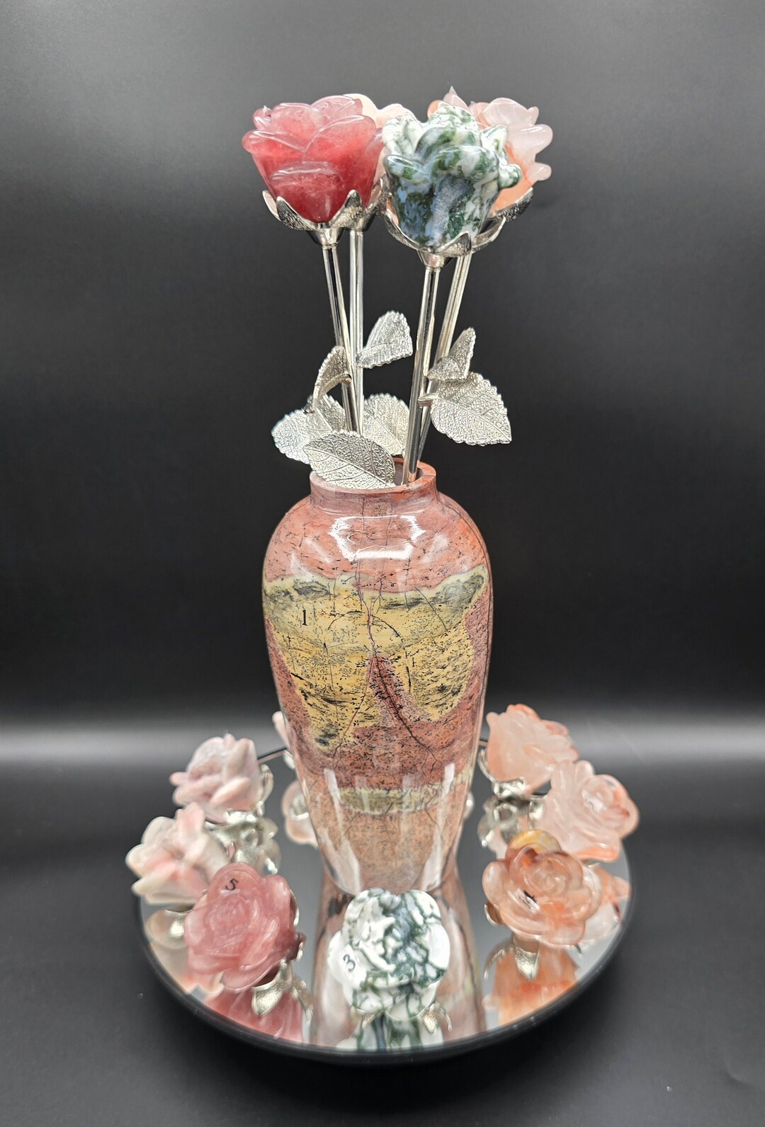 Picture Jasper Crystal Vase With Hand Carved Crystal Roses - Etsy