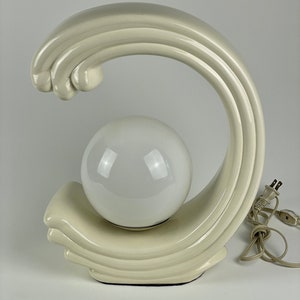 1980's Glazed Ceramic Wave Table Lamp With Globe Shade - Etsy