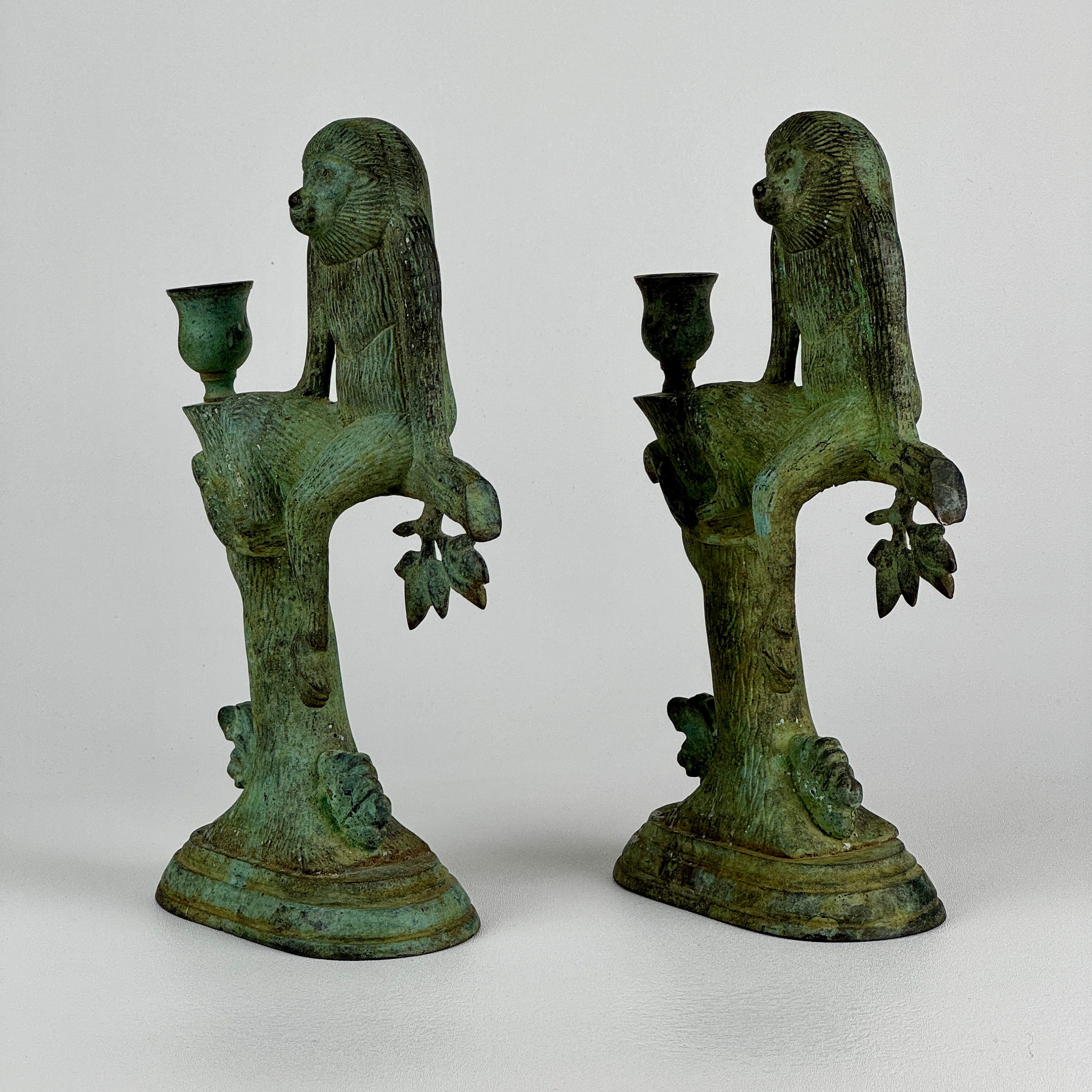 Rare Vintage Pair of Monkeys on Branches Bronze Candlestick Holders ...