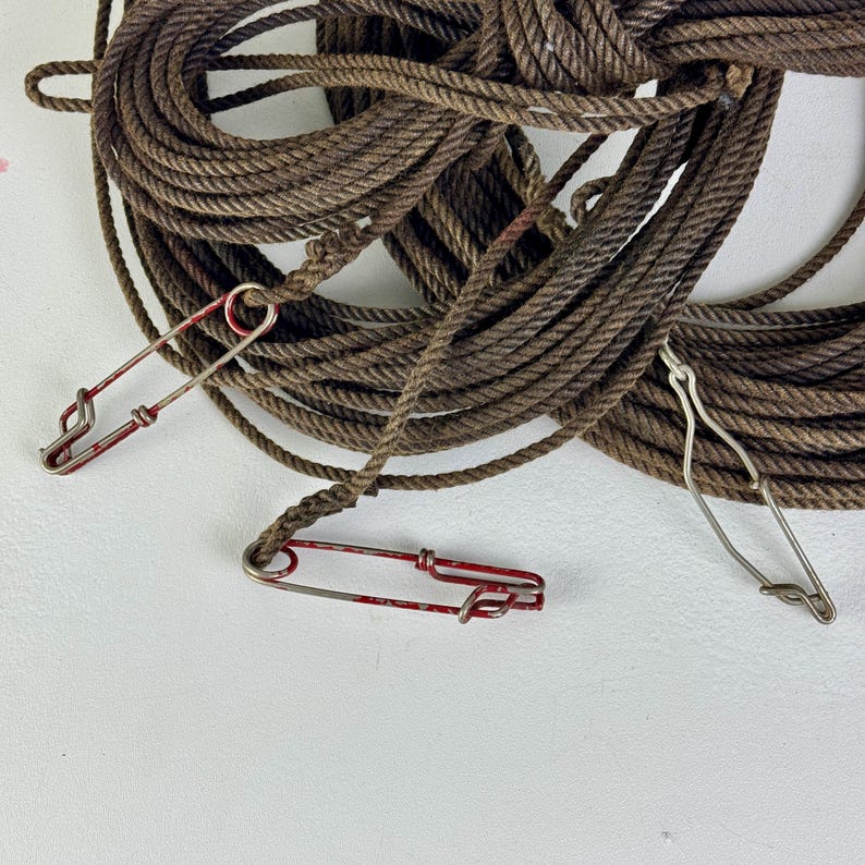 Decorative Vintage Set of 3 Oiled Hemp Duck Decoy Ropes With Metal ...