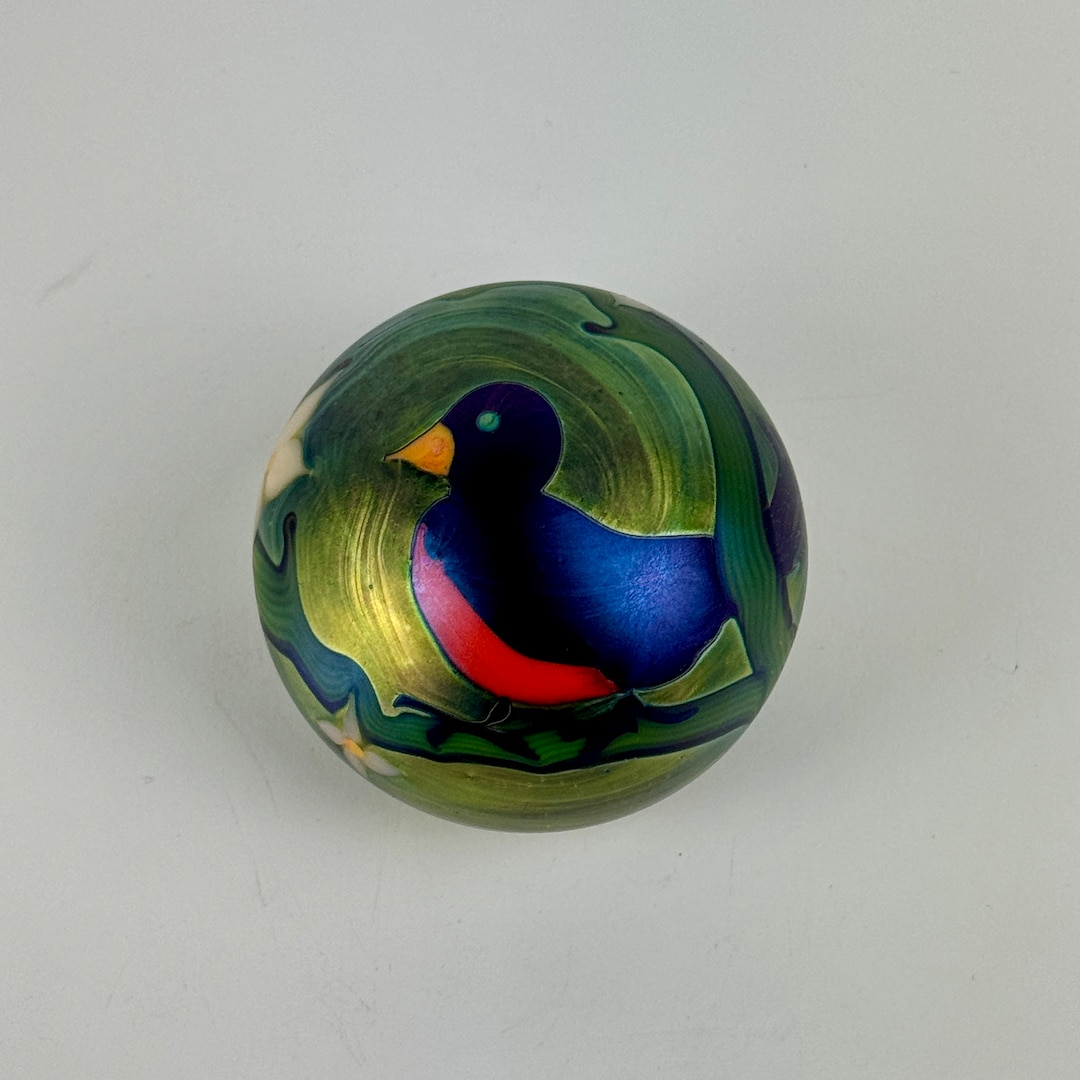 Rare Orient & Flume Art Glass Paper Weight With Bird on Branch Motif C ...