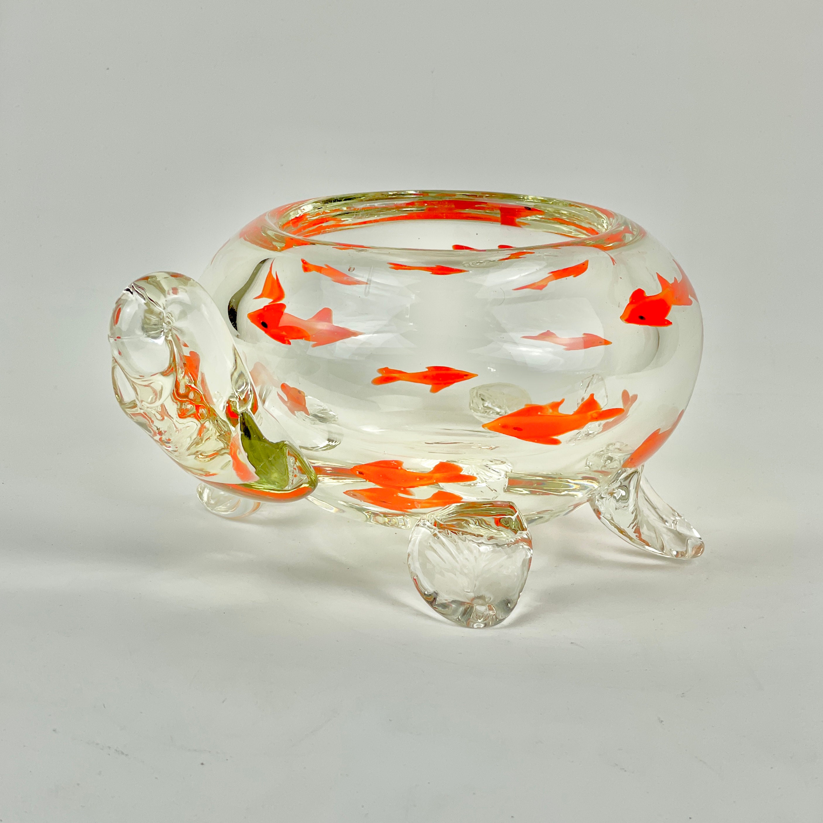Vintage Handblown Glass Turtle Bowl With Goldfish - Etsy