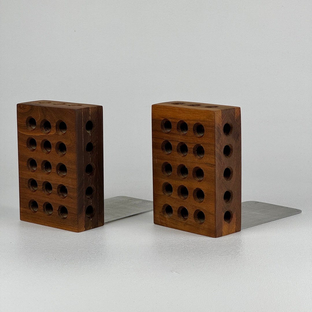 Vintage Pair of Teak Mid-century Modern Bookends With Brick ...