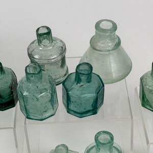 Collection of 40 Antique 19th Century English Aqua Blue Glass Ink ...