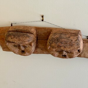 Antique Americana Folk Art Double Creature Heads Wood Carving Sculpture ...