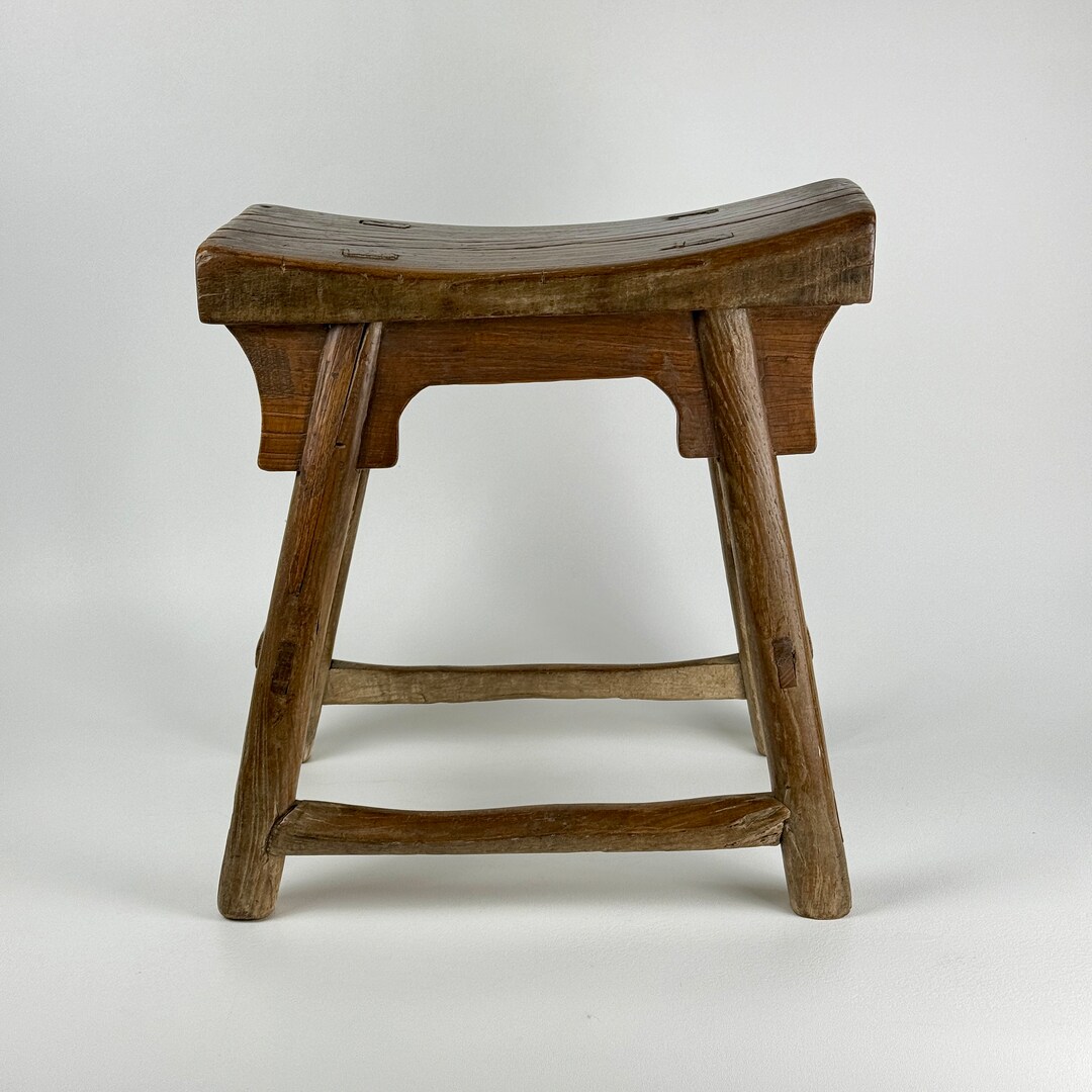 19th Century Chinese Stool With Skirt Design From Heavy Elm Wood, Hand ...