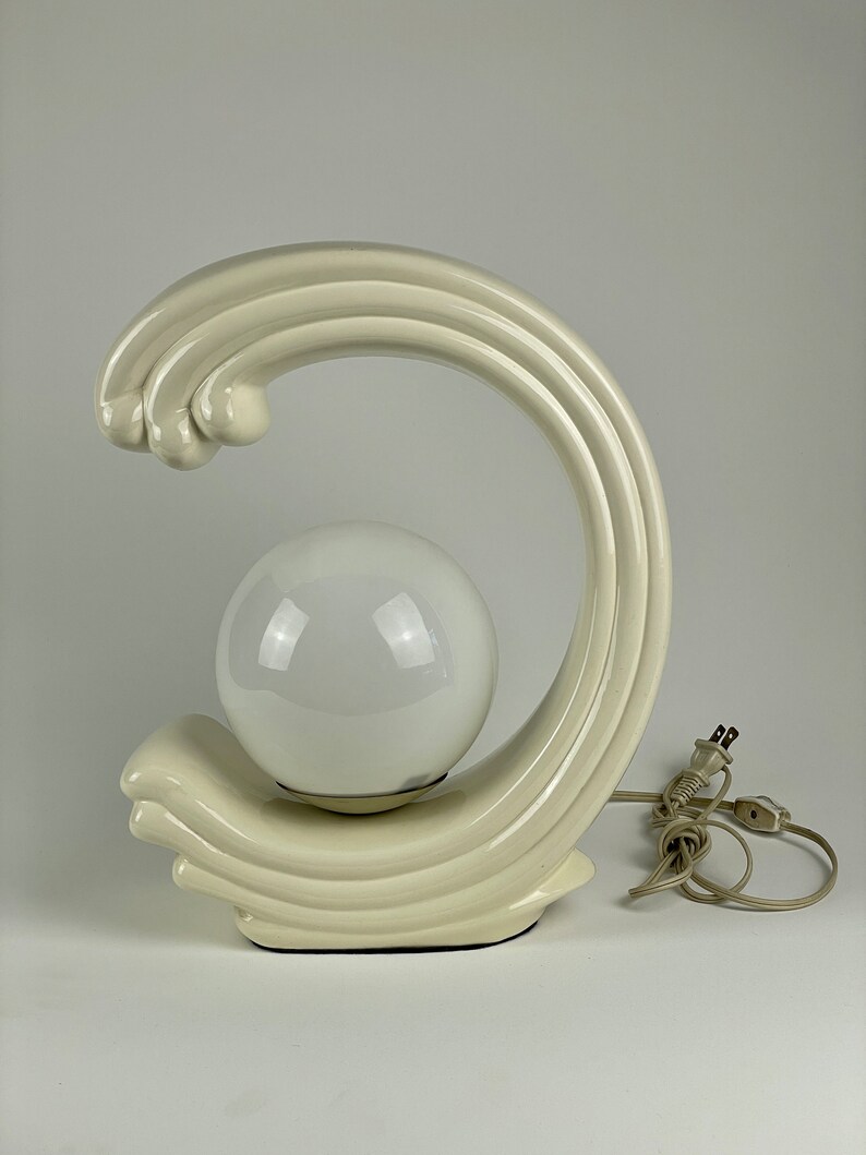 1980's Glazed Ceramic Wave Table Lamp With Globe Shade - Etsy