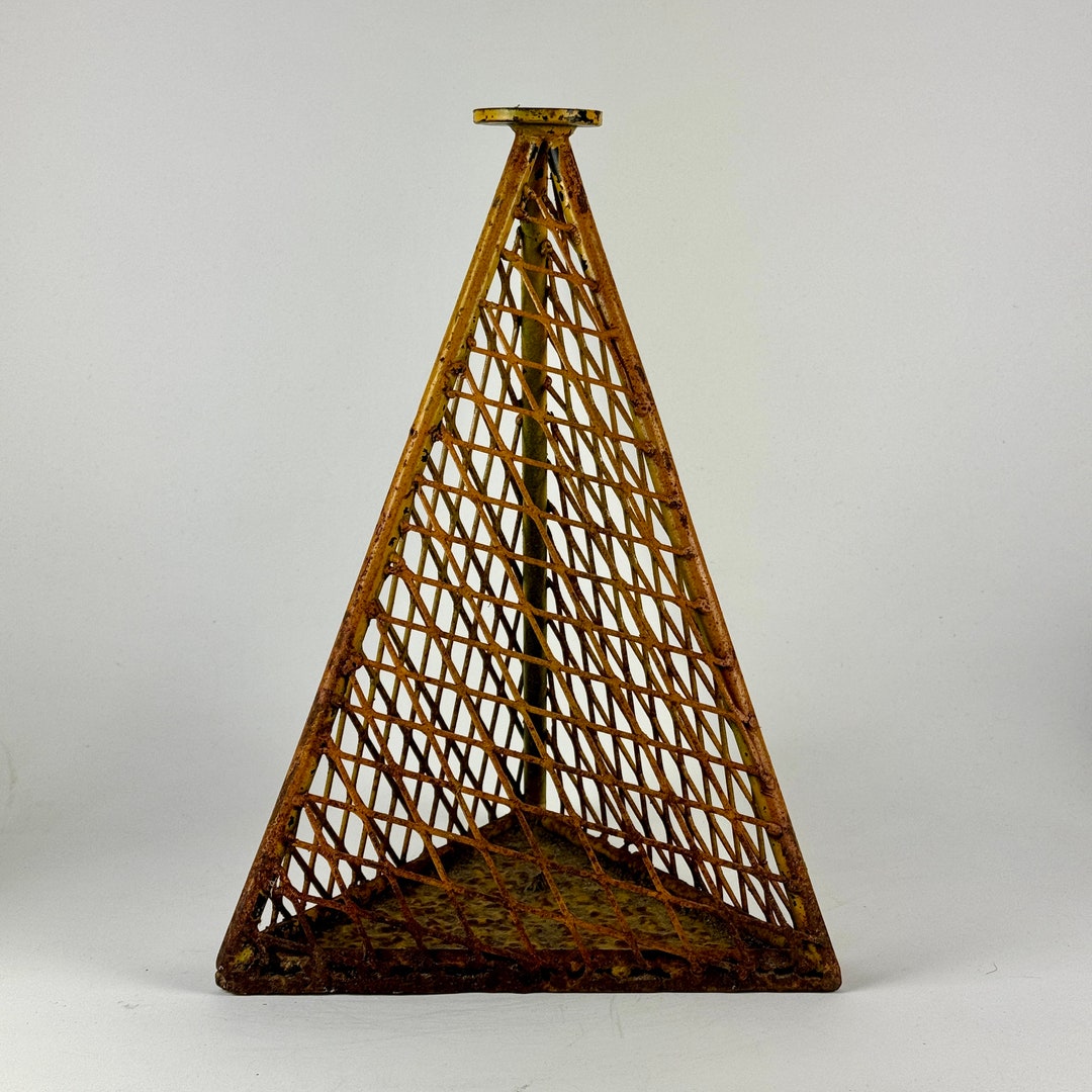 Architectural Salvage Pyramid Metal Sculpture Cage in Rusty Orange ...