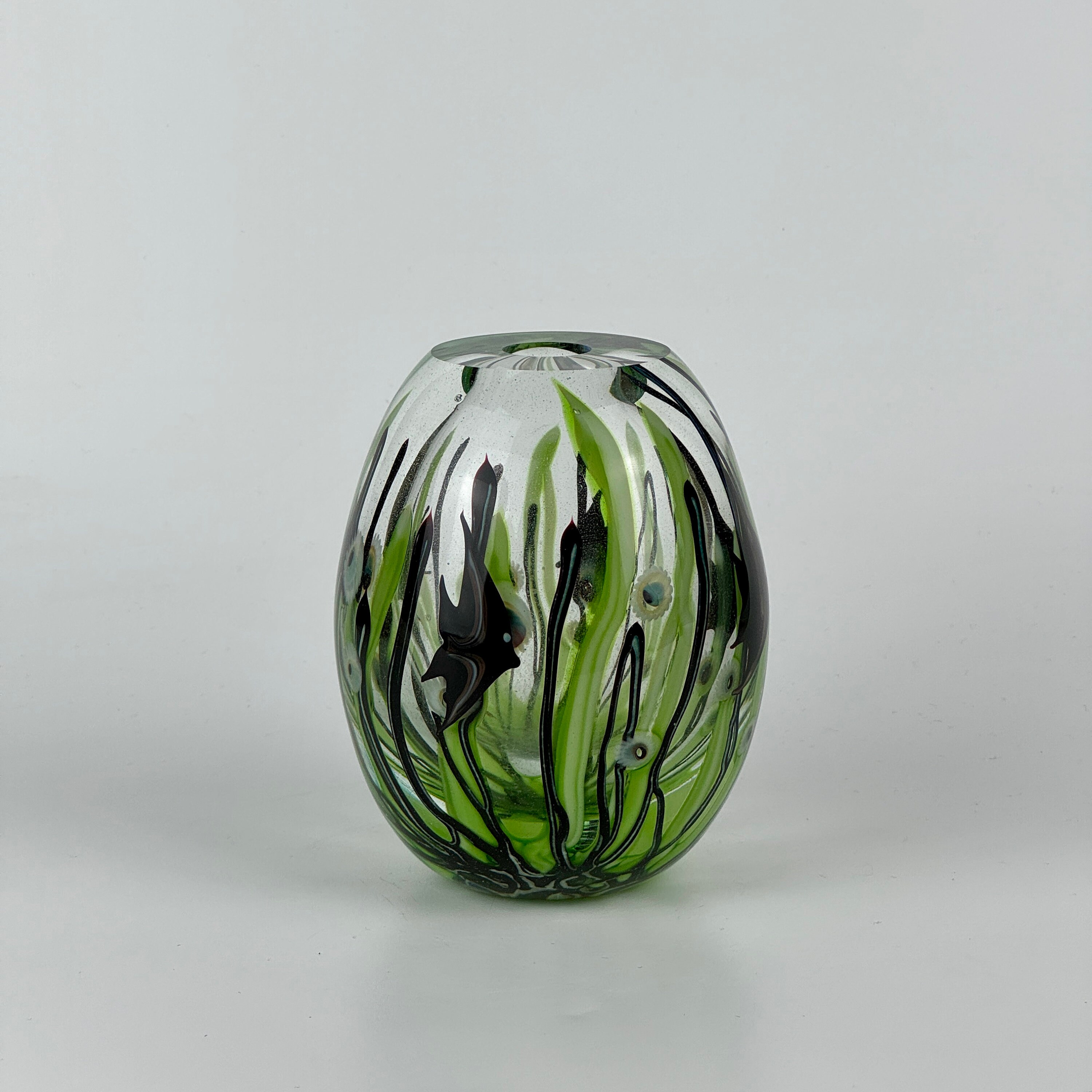 Signed Lee Hudin Art Glass Vase With Fish Sea Motif Circa 1977 - Etsy